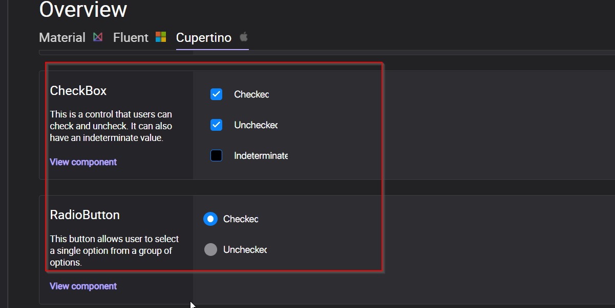 [Gallery][WASM] Cupertino - Text for Checkbox and RadioButton options are truncated right after ...