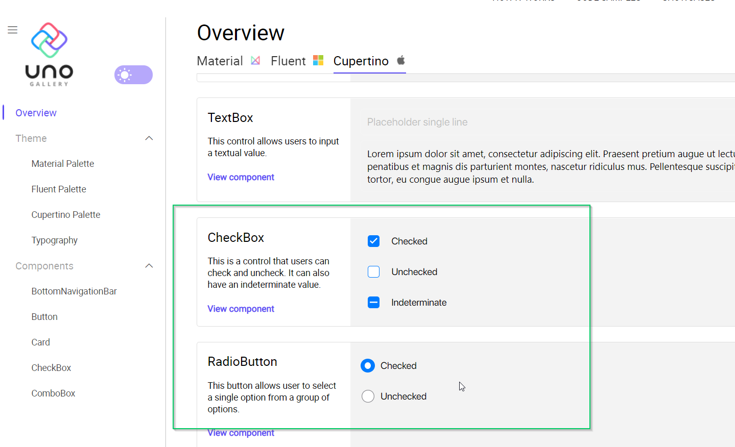 [Gallery][WASM] Cupertino - Text for Checkbox and RadioButton options are truncated right after ...