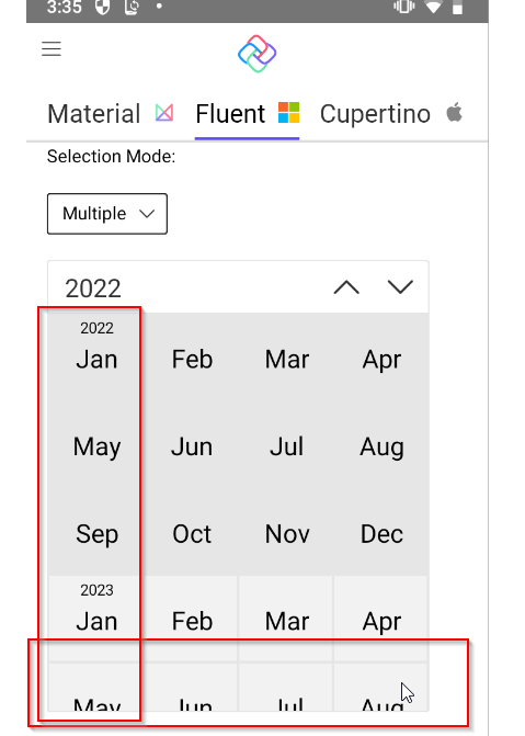 [Gallery][Android/iOS] CalendarView-For the monthly view of calendar, the last row of month is ...