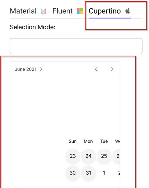 [Gallery][Android/iOS] CalendarView-Fluent and Cupertino-Sometime the Monthly calendar is not ...