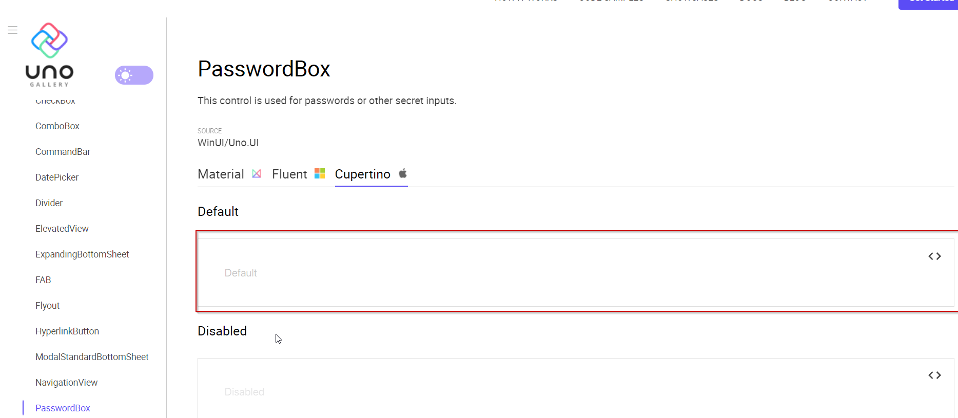 [Gallery][Wasm/iOS/Android] Textbox, DatePicker, Combobox, PasswordBox- For Cupertino when theme ...