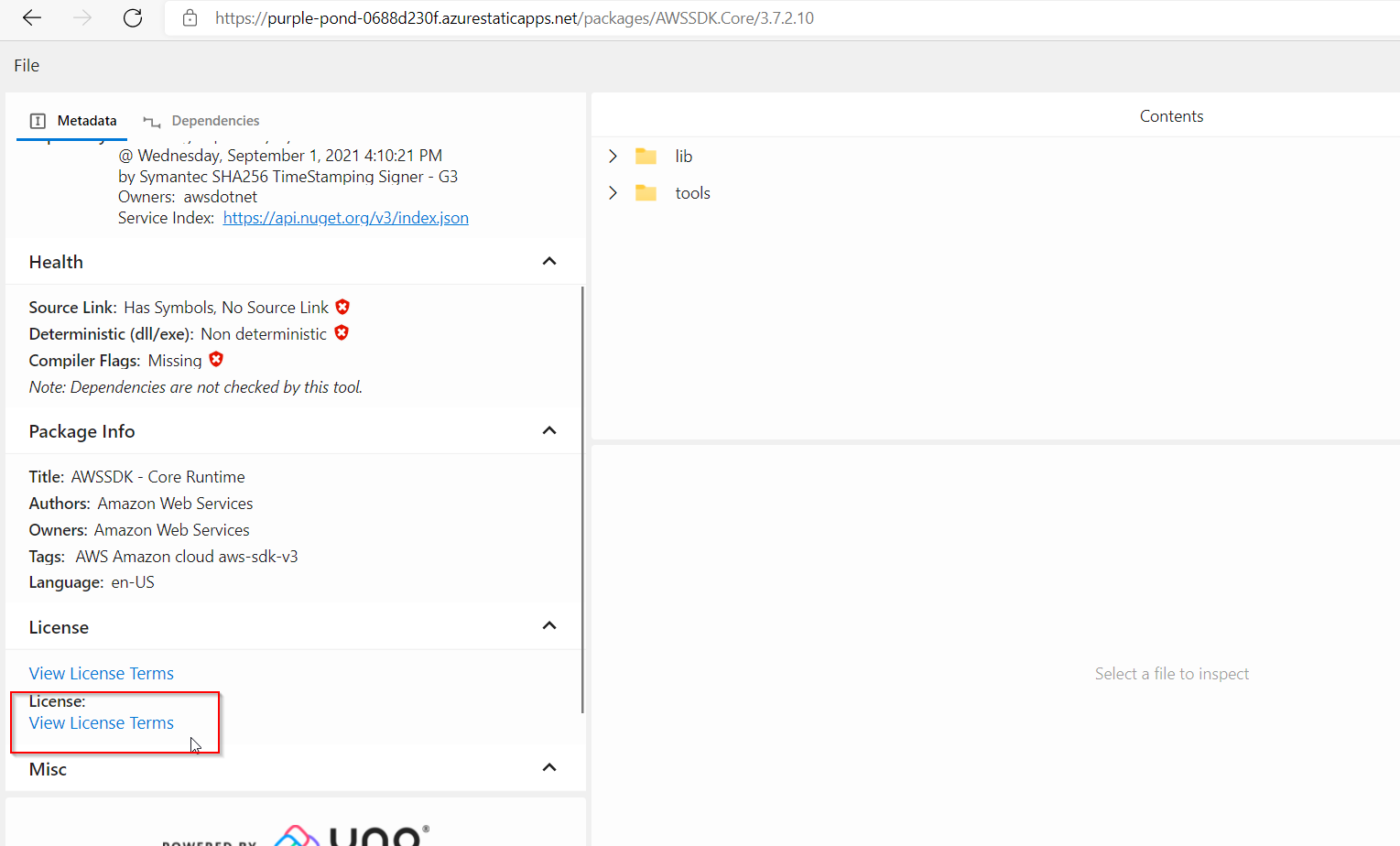 [NPE]- License- View License Terms is displaying two times for xunit.core and for all AWSSDK ...