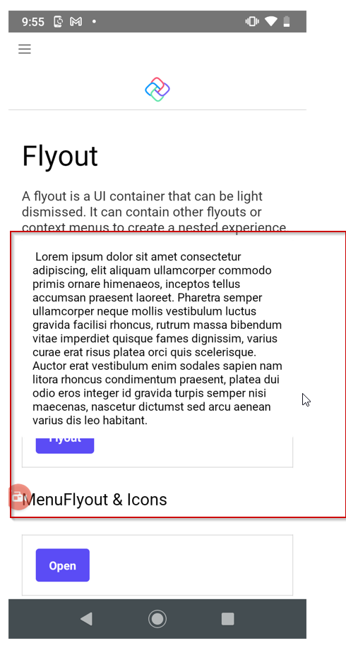 [Gallery][Android] Material- Flyout - The Border is missing for the Text when click on 'Flyout ...