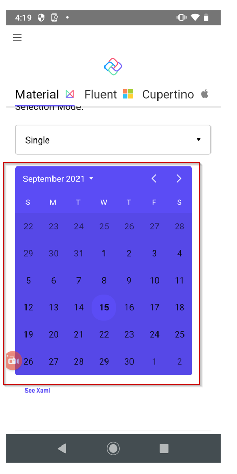 [Gallery][Android] CalendarView -Calendar View is different from other platforms(iOS and WASM ...