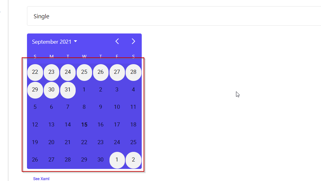 [Gallery][Android] CalendarView -Calendar View is different from other platforms(iOS and WASM ...