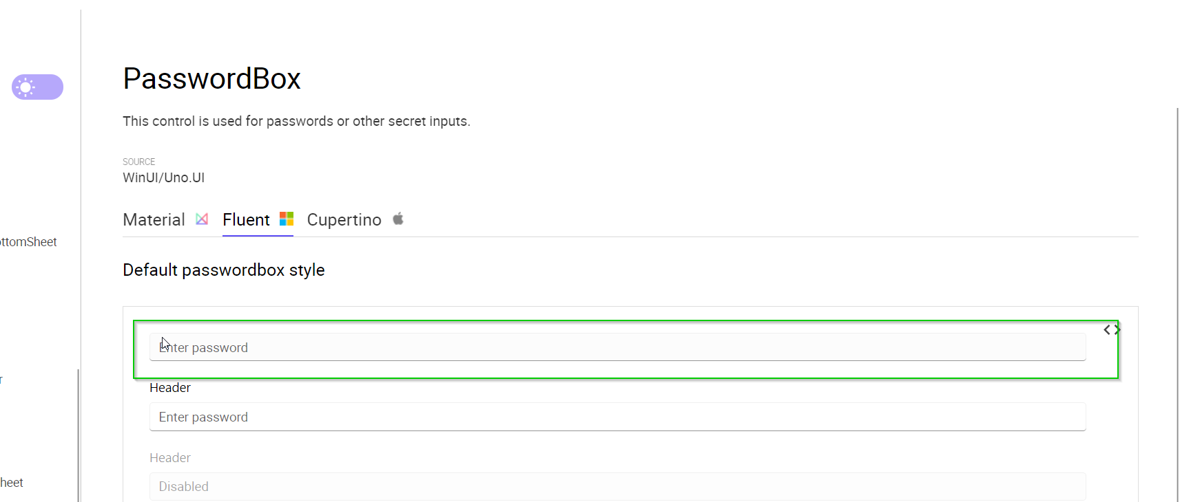 [Gallery][Wasm] PasswordBox -For the 'EnterPassword' MouseOver state has a border all around ...