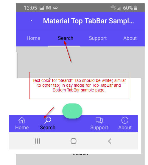 [Gallery][Android]TabBar(Material) Text color for the default selected tab is not displaying as ...