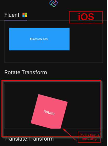 [Gallery][iOS/Android/Wasm/Skia.Gtk]Transforms- Rotated box for 'Rotate Transform' option is ...