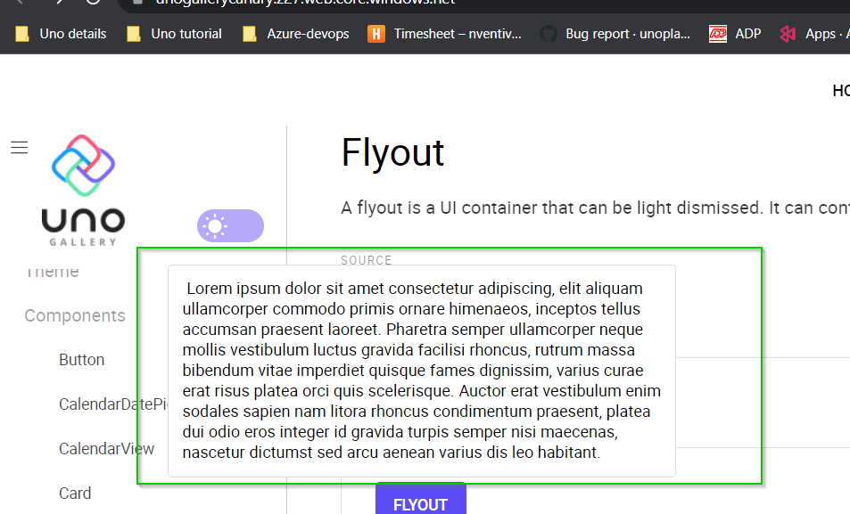 [Gallery][Wasm/iOS/Android] Flyout - For the Material 'Flyout' option the text is overlapping ...