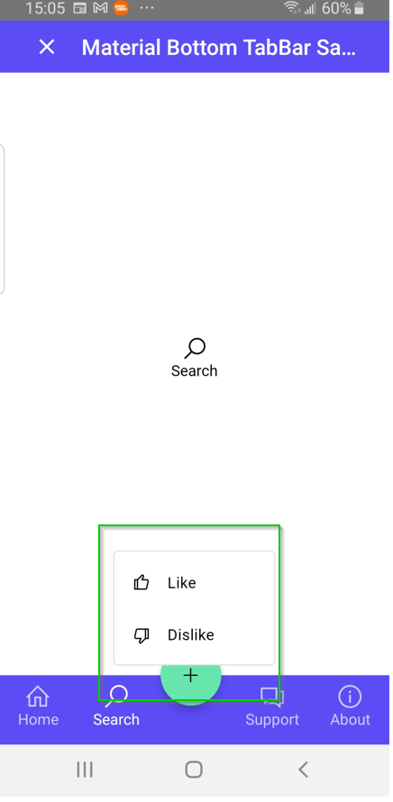 [Gallery][Android]TabBar(Material)-Menu(Like, Dislike) does not show up when tap on the floating ...
