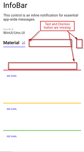 [Gallery][iOS/Catalyst] InfoBar- Text, Material logo, and 'Dismiss ...