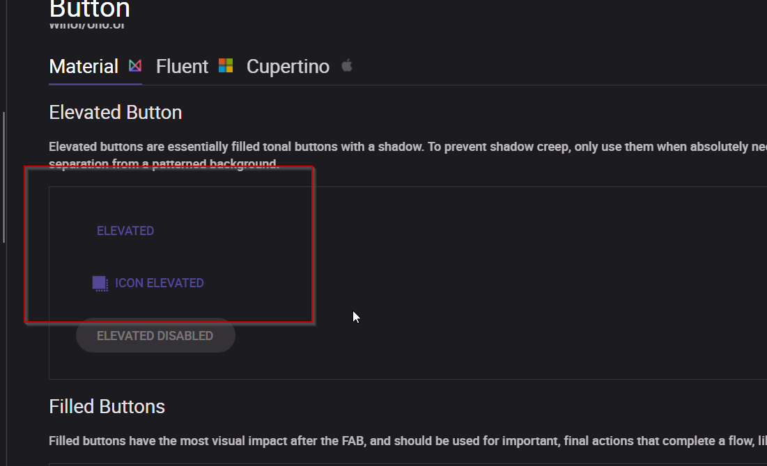 [Gallery][Wasm/iOS/Android/Skia.GTK] Button(Material)-Elevated Button is not displaying as ...