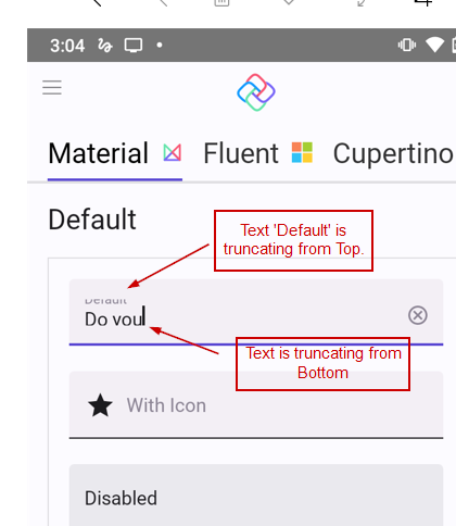 [Gallery][Android] TextBox and Binding(Material)- For 'Default' Section, the typed text is ...