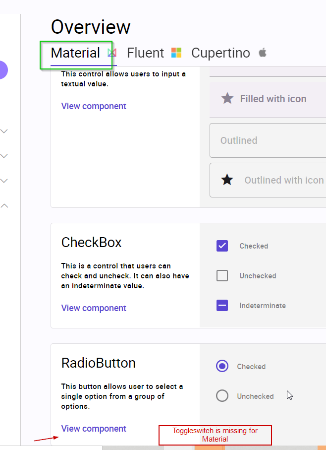 [Gallery][Wasm/iOS/Android/Skia.Gtk] Overview(material)- Toggleswitch section is not available ...