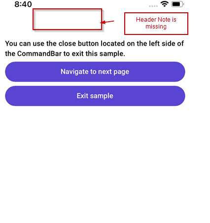 [Gallery][iOS] Commandbar- Header 'Material Page 1 and 2' is missing. · Issue #9385 ...