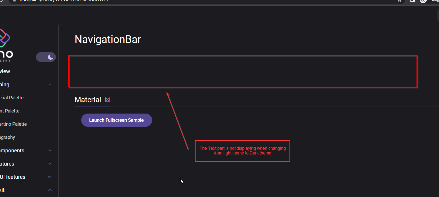[Gallery][WASM]All Components- When changing Dark/Light themes, the description text present for ...