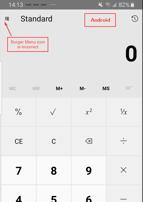 [Calculator][Android, iOS] Burger menu Icon displaying incorrect. · Issue #11015 · unoplatform ...