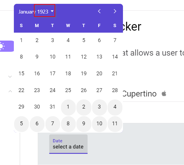 [Gallery][Wasm]CalendarDatePicker- In second click on 'select a date' option in the pop-up ...