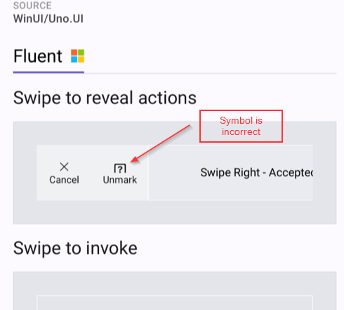 [Gallery][iOS/Android]SwipeControl- The symbol for 'Unmark' option is ...