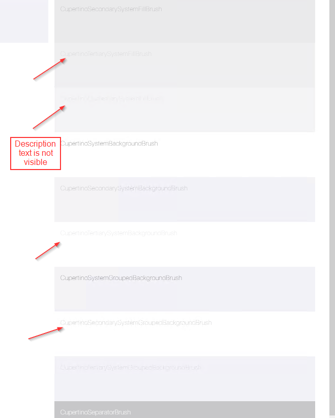 [Gallery][Skia.Gtk]Cupertino Palette- Description text for control colors options are not ...