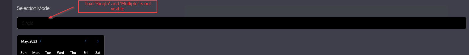 [Gallery][Skia.Gtk]CalendarView(Cupertino)- Dropdown text for 'selection mode' is not visible in ...