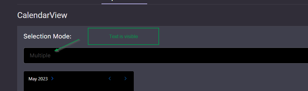 [Gallery][Skia.Gtk]CalendarView(Cupertino)- Dropdown text for 'selection mode' is not visible in ...