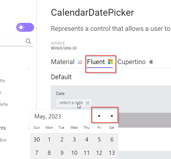 [Gallery][Skia.Gtk/Wasm]CalendarDatePicker & Calendarview(Fluent)-Down arrow is missing to ...