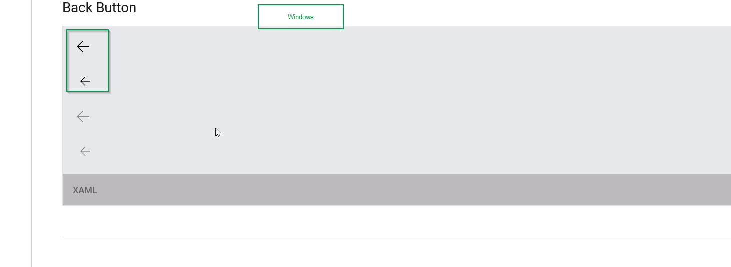 [Gallery][Wasm/Android/iOS]Button(Fluent)-Both 'Back' buttons size are similar but for windows ...