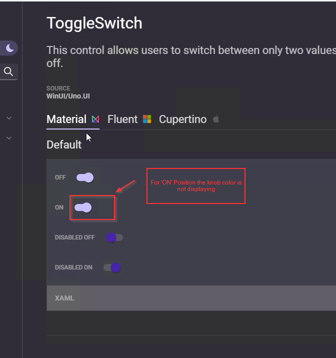 [Gallery][Wasm]Toggleswitch- In Dark theme for 'ON' position switch knob is not displaying in ...