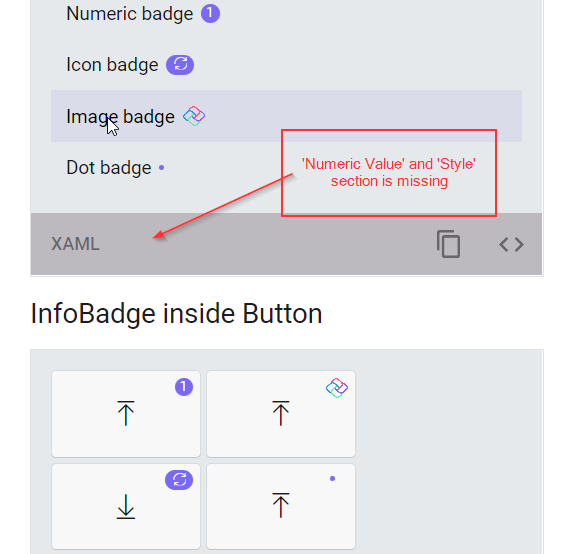 [Gallery-4X][All Platform] `InfoBadge` - 'Numeric Value', 'Style', 'Opacity' sections are ...