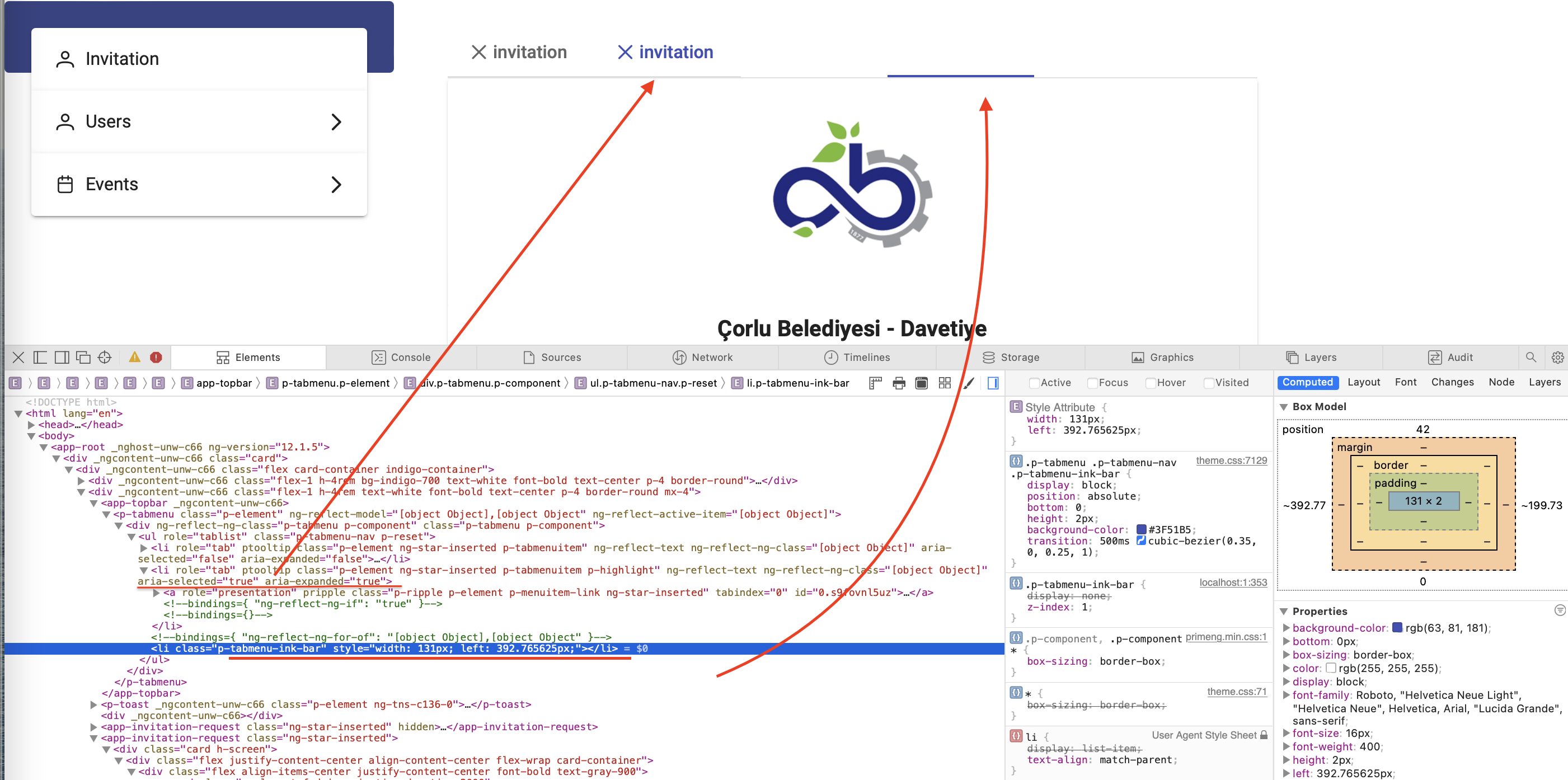tabMenu | inkbar doesn't change when setting activeTab dynamically (material design themes ...