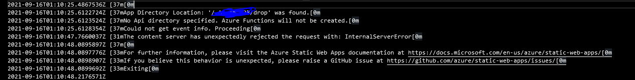 DevOps Deploy Static Web App suddenly returning 'Internal Server Error' · Issue #582 · Azure ...