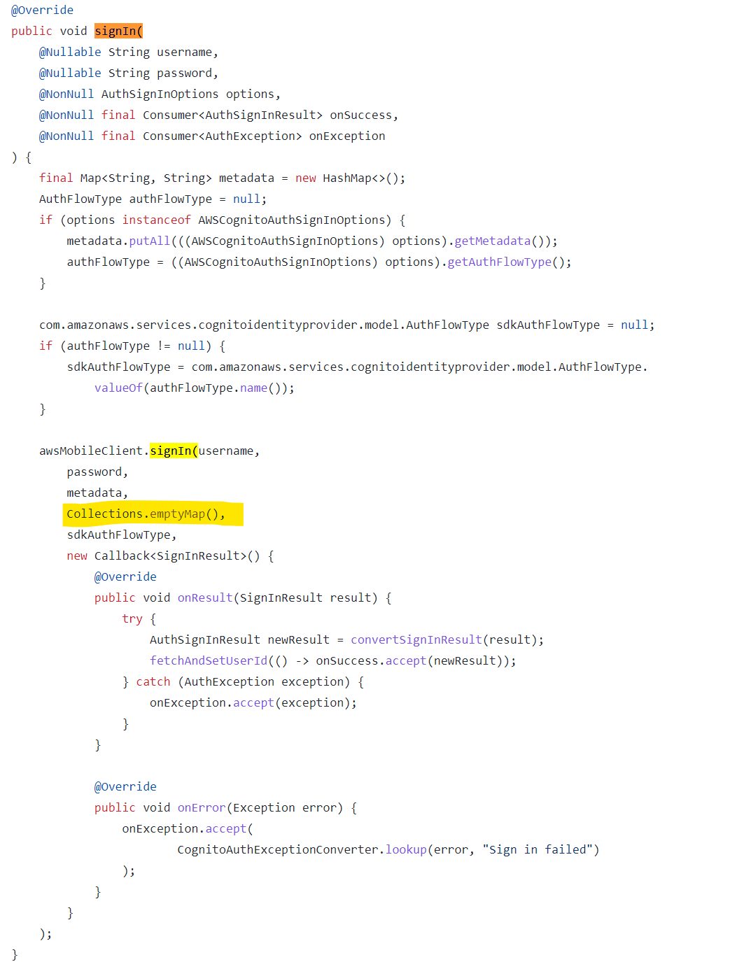 clientMetadata is not passed expectedly into AWSCognitoAuthPlugin ... clientMetadata is not passed expectedly into AWSCognitoAuthPlugin ...