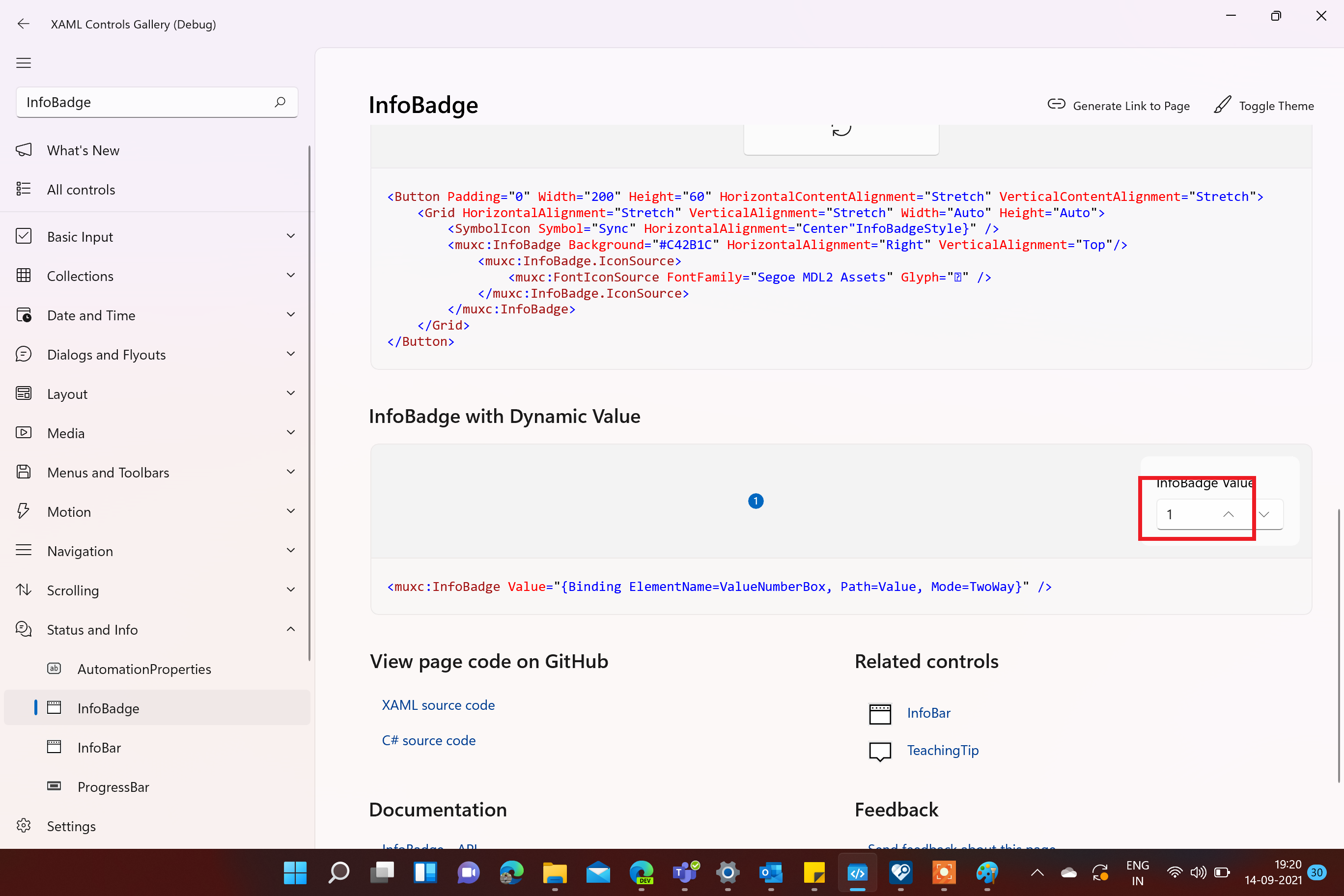 Bug: XAML Controls Gallery: Accessibility: [MAS2.1.1]: The value in the ...