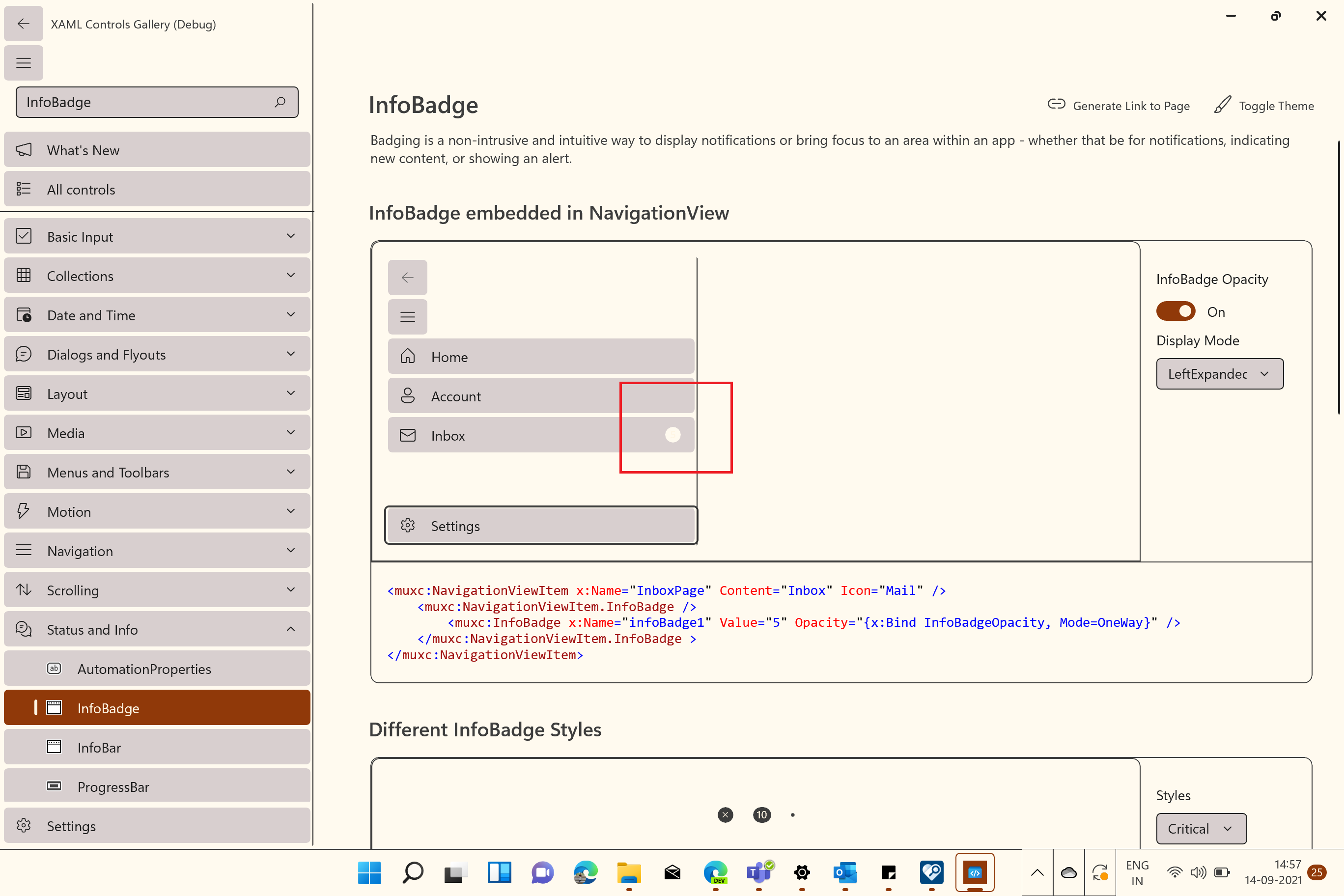 Bug: XAML Controls Gallery: Accessibility: [MAS4.3.1]: The Info badge icons with numbers are not ...