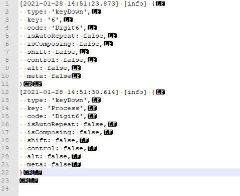 The value of input.key is different, when listening before-input-event ...
