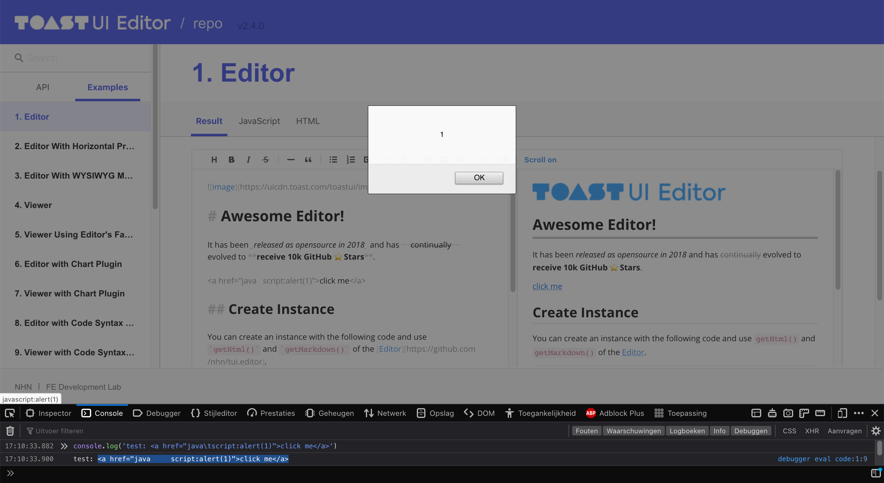 XSS using javascript URLs · Issue #1200 · nhn/tui.editor · GitHub XSS using javascript URLs · Issue #1200 · nhn/tui.editor · GitHub