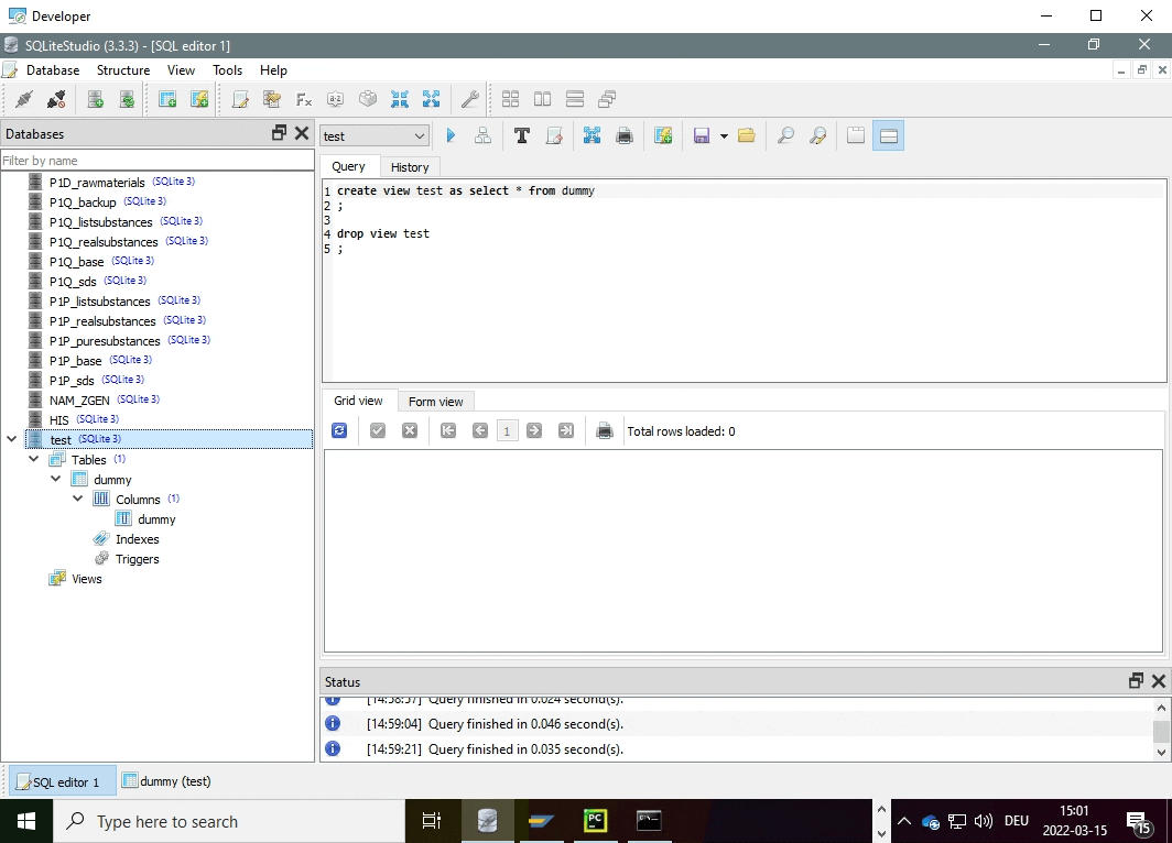 SQL Editor window gets into background when submitting 'drop view ...