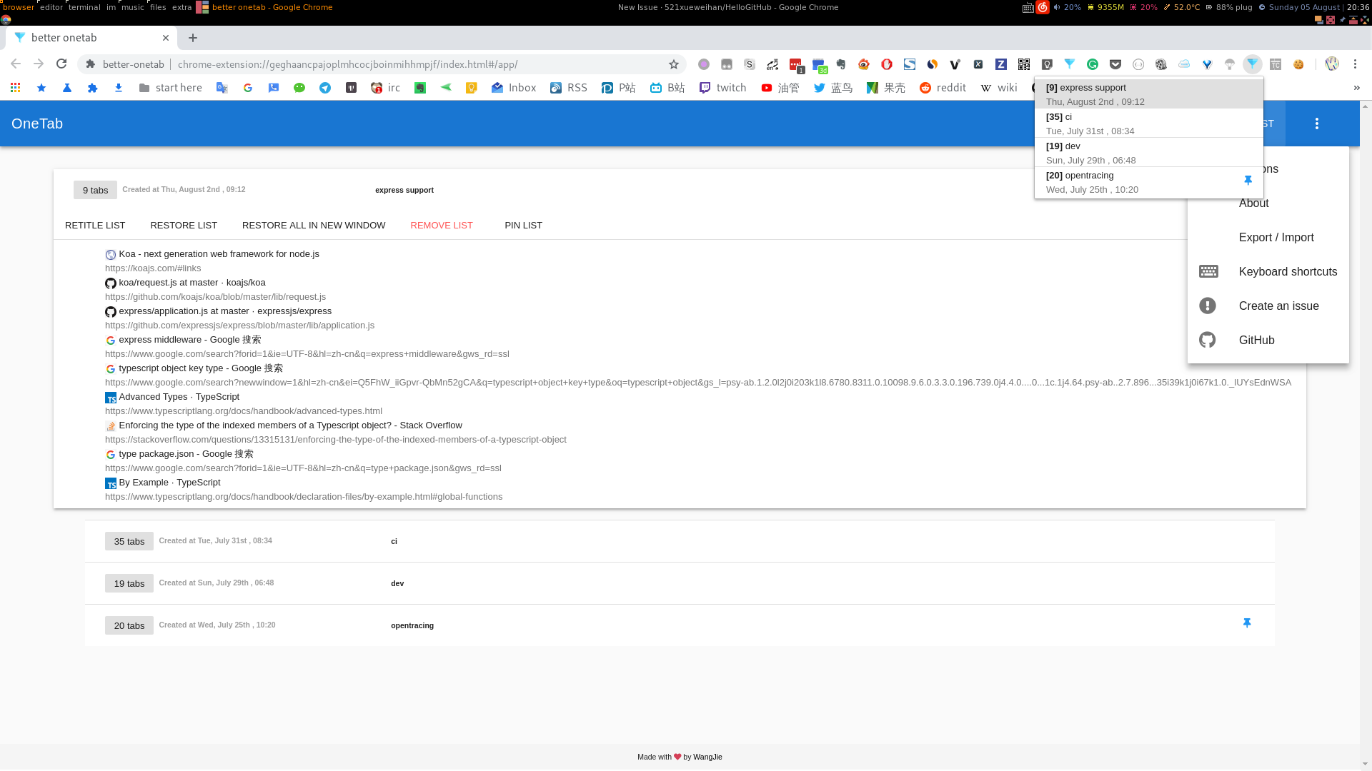 better-onetab 一个更好的onetab扩展[自荐] · Issue #303 · 521xueweihan/HelloGitHub · GitHub