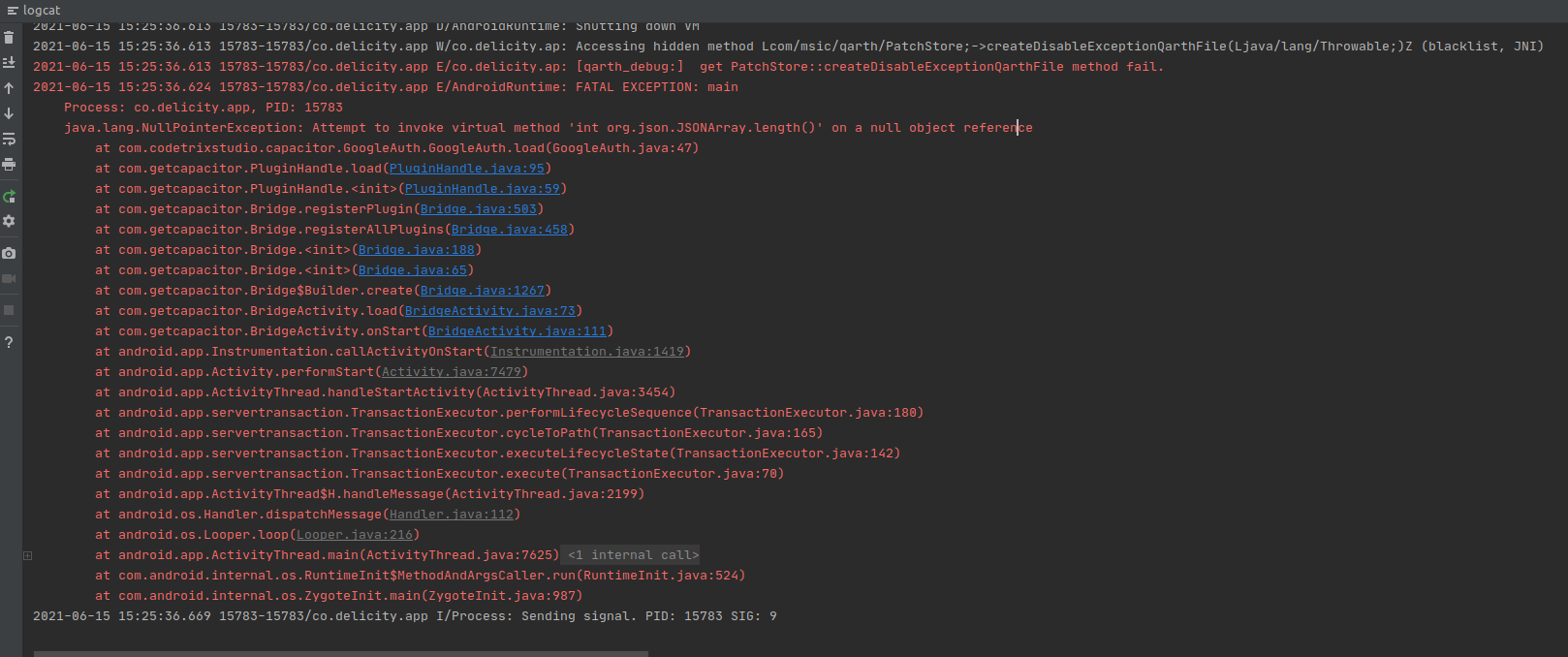 Android Error Java lang NullPointerException Org json JSONArray