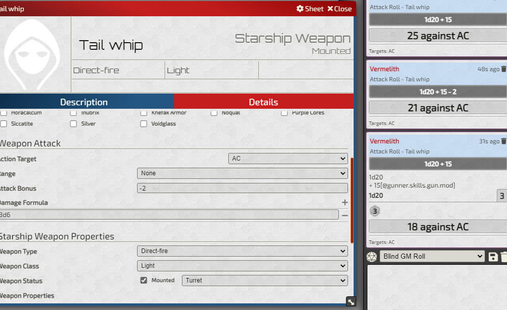 starship attack modifier not working. · Issue #728 · foundryvtt-starfinder/foundryvtt-starfinder ...