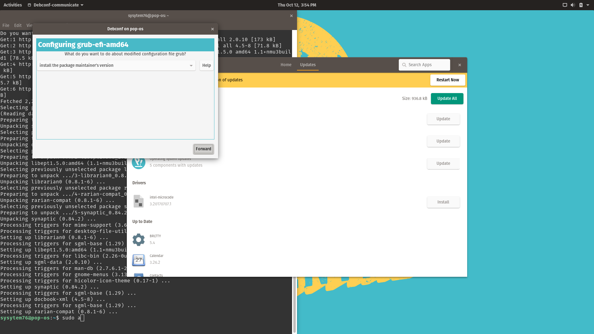 During my first update using the utility, Debconf on pop-os appeared ...