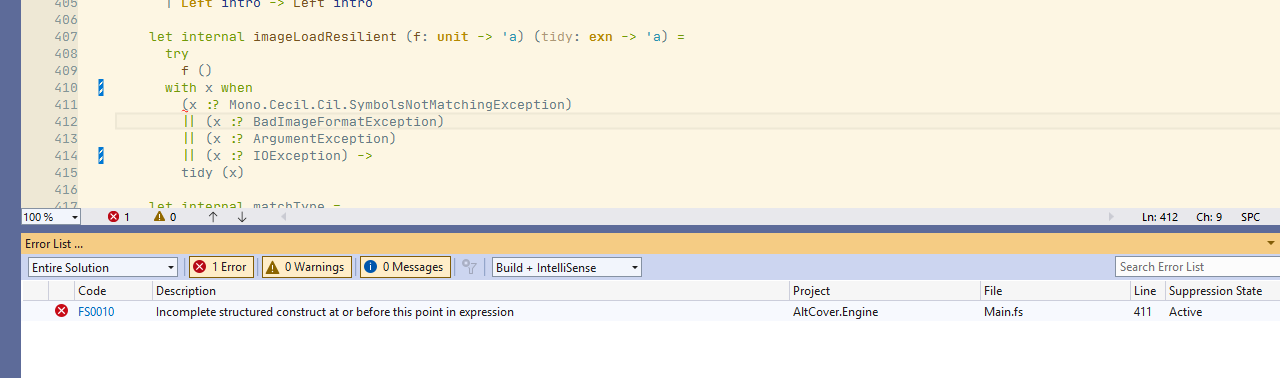 `when` clause in `try`/`with` malformatted · Issue #2526 · fsprojects/fantomas · GitHub