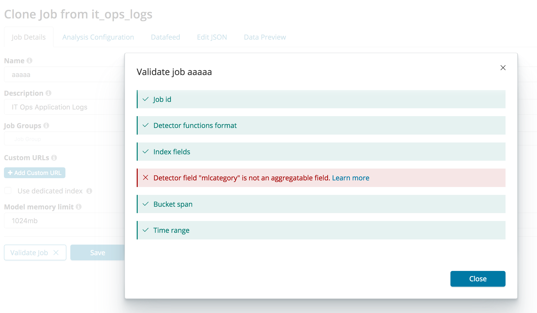 [ML] "Validate job" doesn't work for jobs using categorization · Issue #20867 · elastic/kibana ...