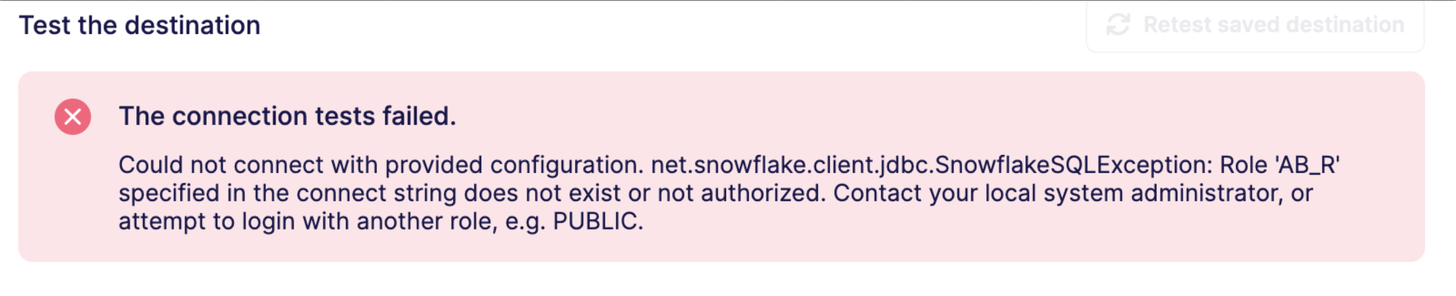 Snowflake Connection: role 'role' specified in the connect string does not exist or not ...