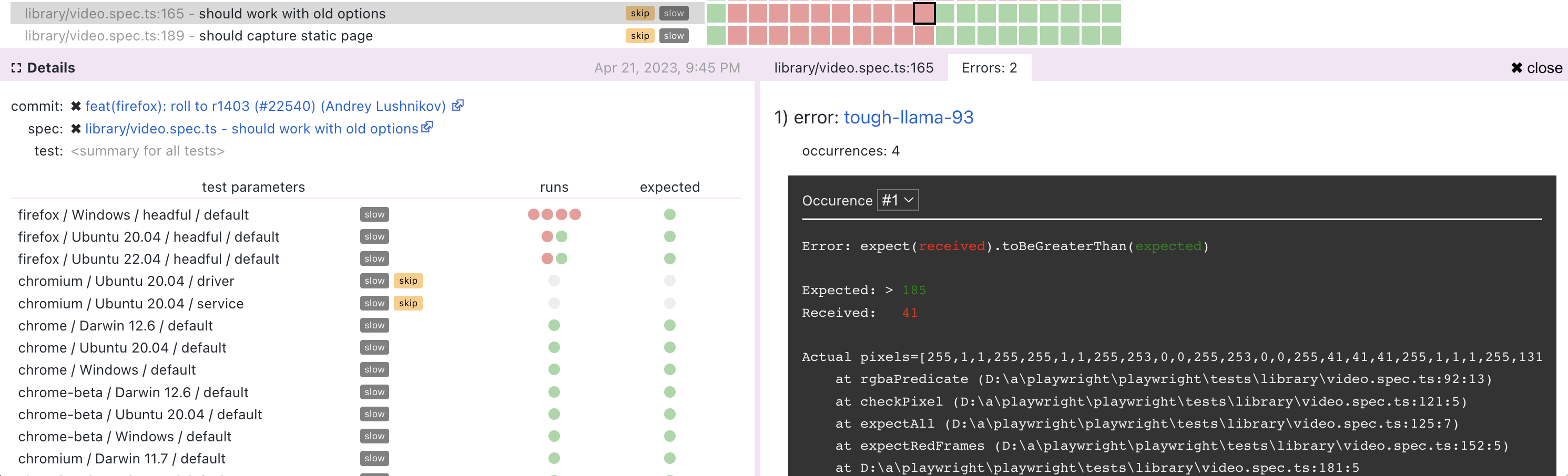 Internal Test `libraryvideospects165 Should Work With Old Options` Is Failing On Headed