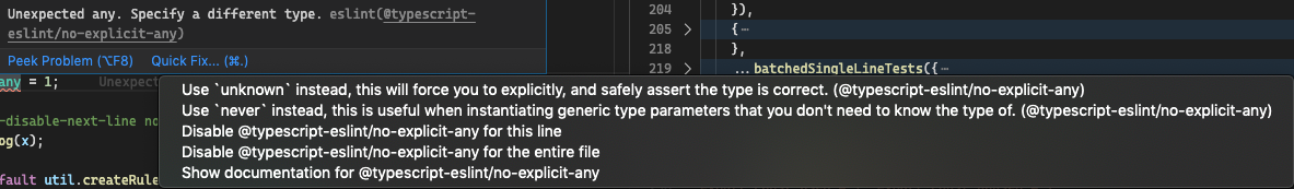 No Explicit Any Overriding The Error Message · Issue 1906 · Typescript Eslinttypescript