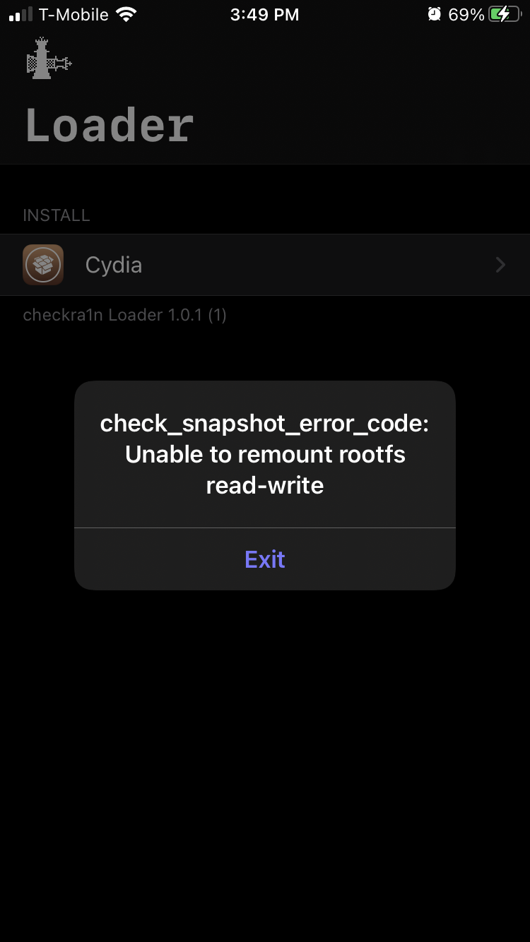 checkra1n brings error when trying to install cydia · Issue #1854 · checkra1n/BugTracker · GitHub