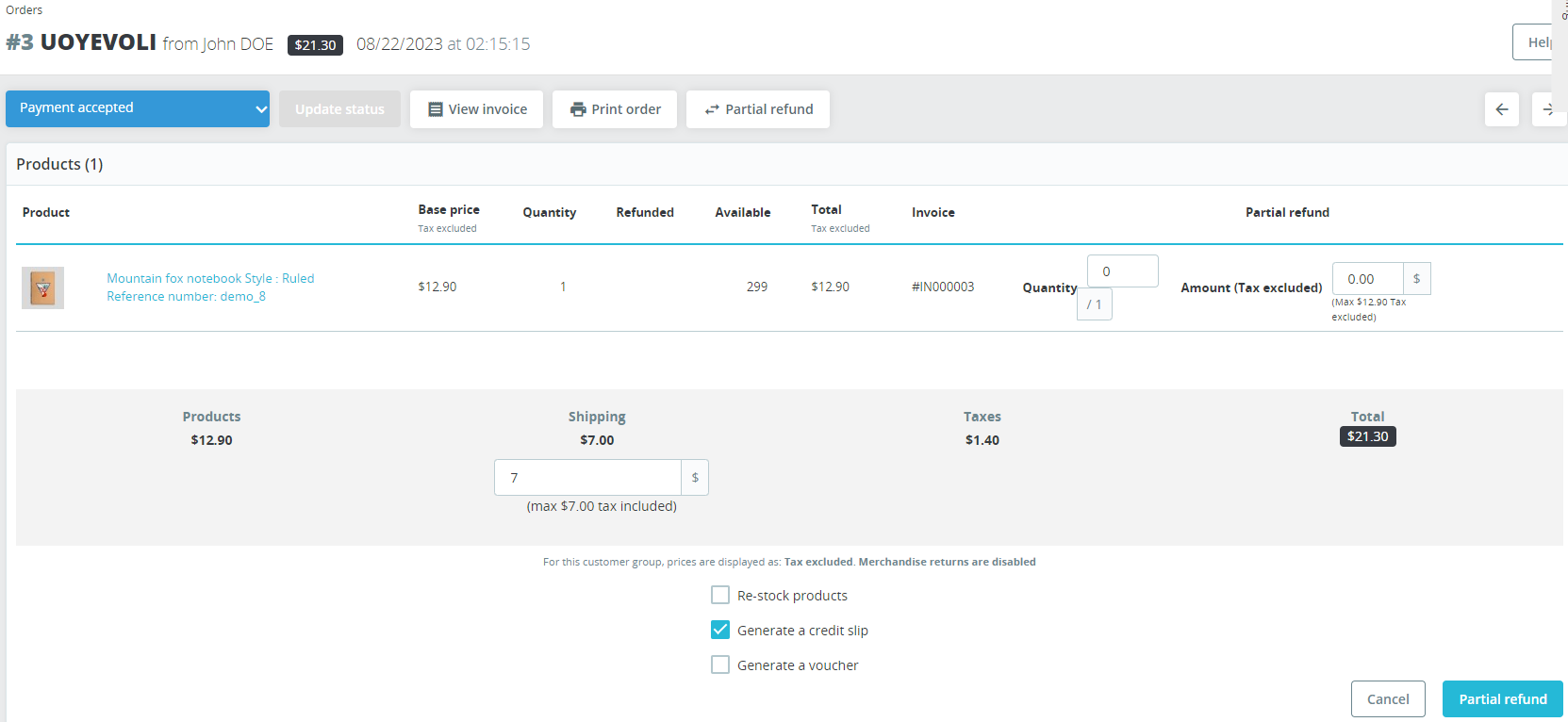 Error 500 when generating credit slips just for delivery fees · Issue #33890 · PrestaShop ...