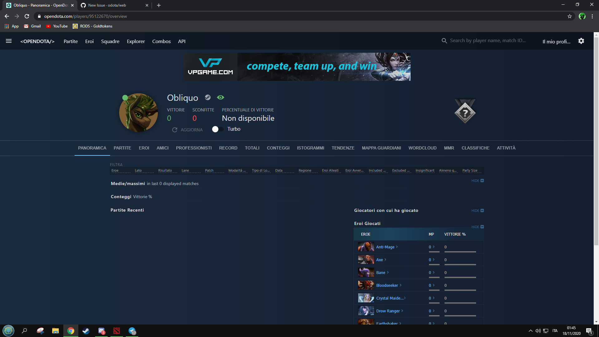 Profile missing everything · Issue #2696 · odota/web · GitHub